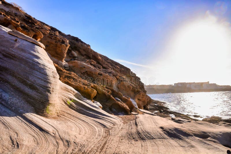 Wide Angle Shot of a Cliff in Front of the Water Stock Photo - Image of ...
