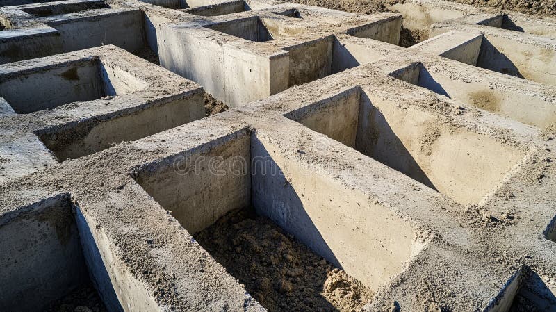 Wide Angle Shot of Concrete Footings Designed in a Maze for Basement ...