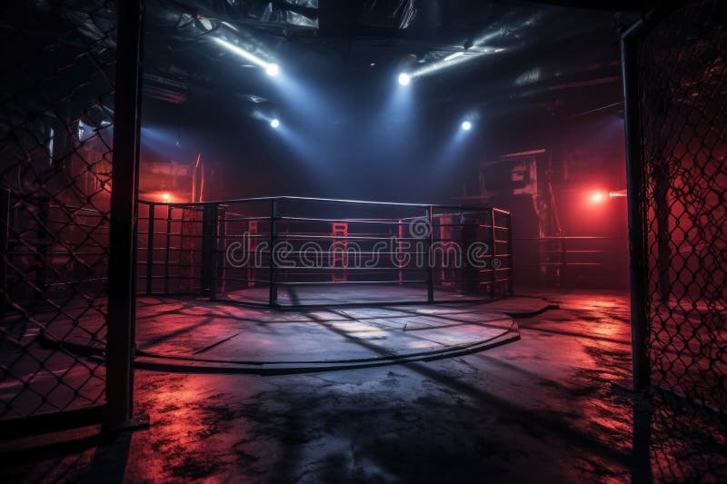 A Wide-angle Shot of an Empty Cage Fight Arena Under Dramatic Lighting ...