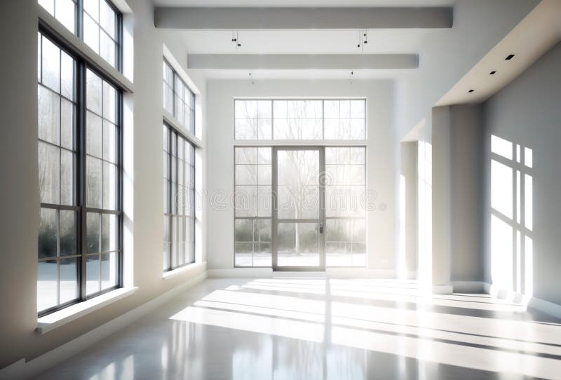 Wide-angle Shot of an Empty Yoga Studio with Natural Light Streaming in ...