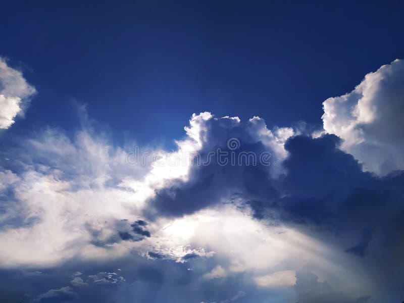 Wide Angle Shot. Evening Blue Sky. Beautiful Sparkle in the Clouds ...