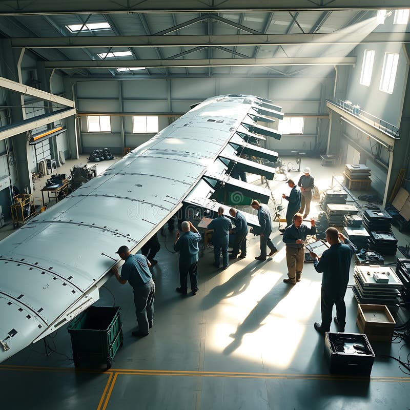 Wide Angle Shot of a Factory Floor with Multiple Riveters Working ...