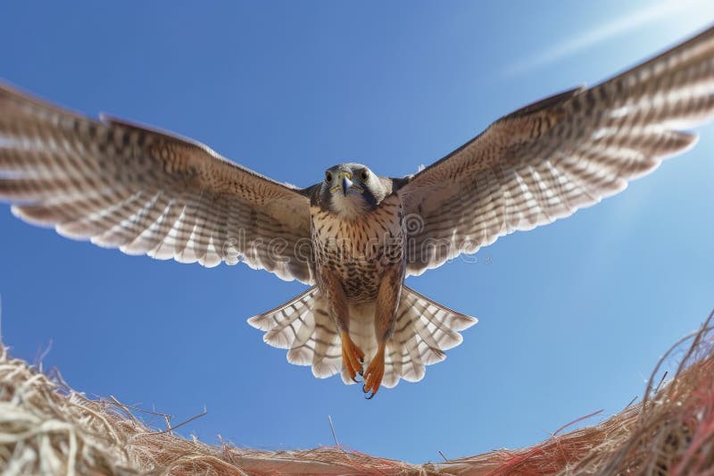 Wide-angle Shot of Falcon in Flight, Focused on a Target Below Stock ...