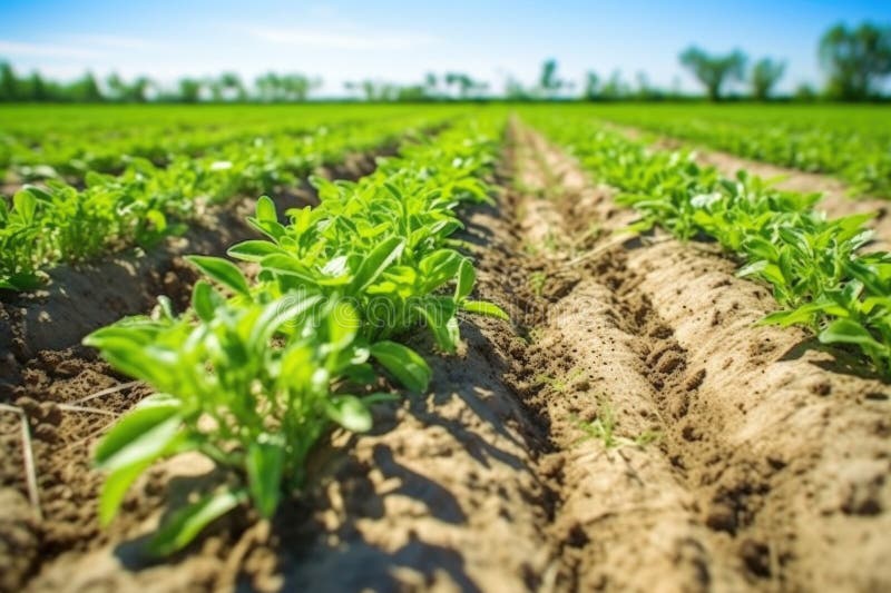 Wide-angle Shot of a Field of Young Citrus Seedlings Stock Image ...
