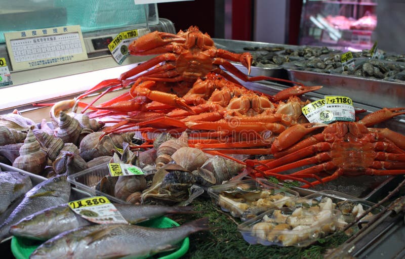 Wide Angle Shot of Fish, Crabs and Other Types of Seafood on the Market ...