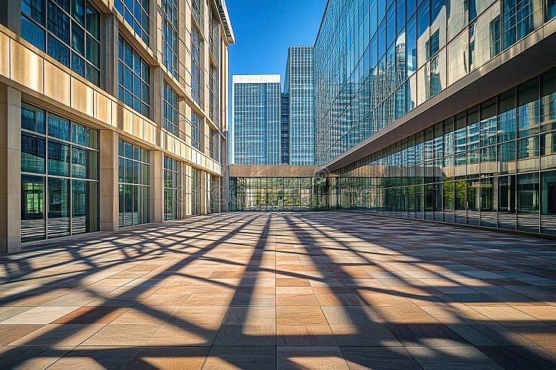 A Wide Angle Shot of a Modern Office Building with Glass Windows and ...