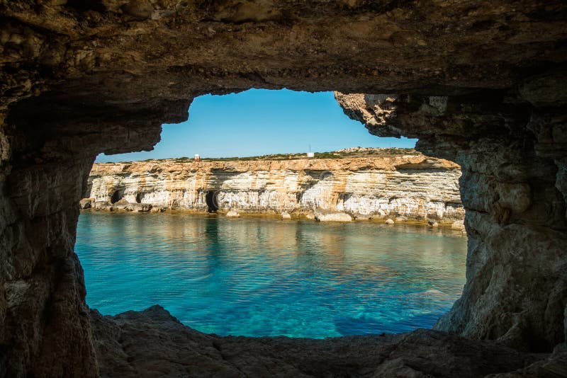 Wide Angle Shot of the Ocean Seen through a Cave Stock Image - Image of ...
