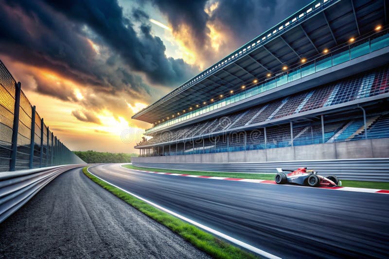 Wide Angle Shot of a Racetrack with Blurred Speed Effect and a Car ...