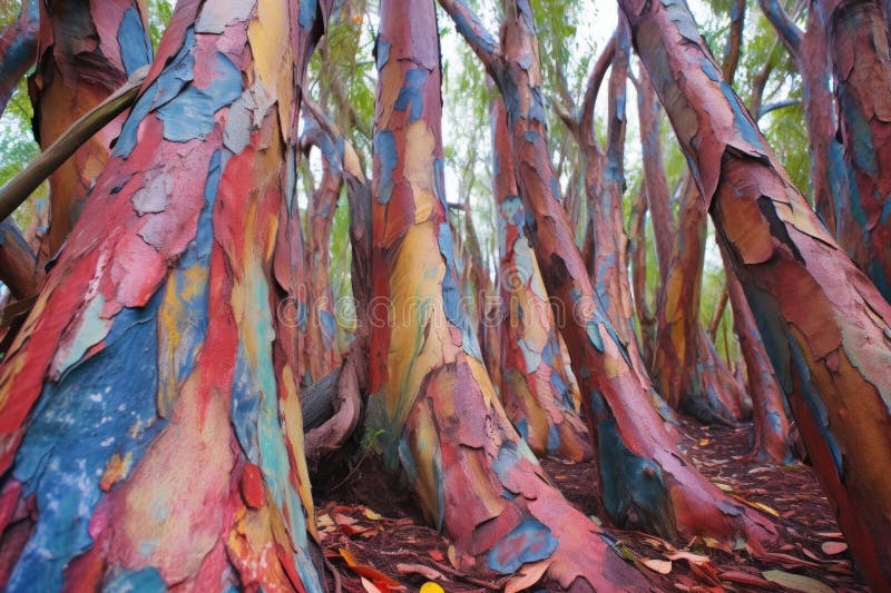 Wide-angle Shot of a Rainbow Eucalyptus Trees Colorful Bark Stock Image ...