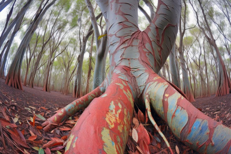 Wide-angle Shot of a Rainbow Eucalyptus Trees Colorful Bark Stock Image ...