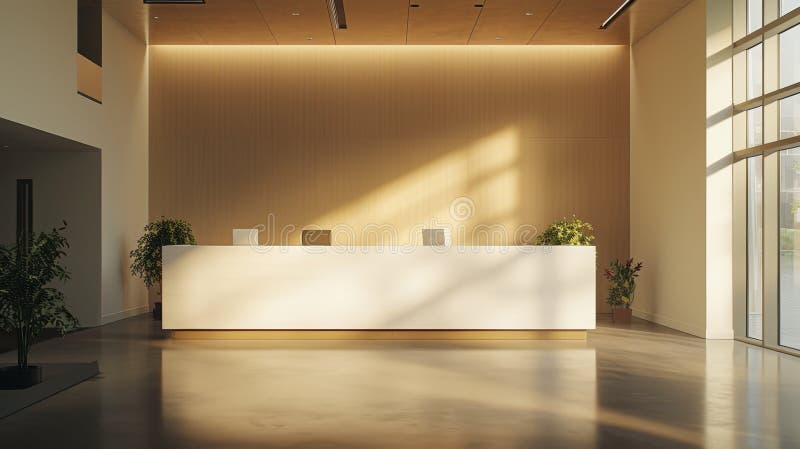 Wide Angle Shot of a Reception Desk in a Corporate Office, Empty Wall ...