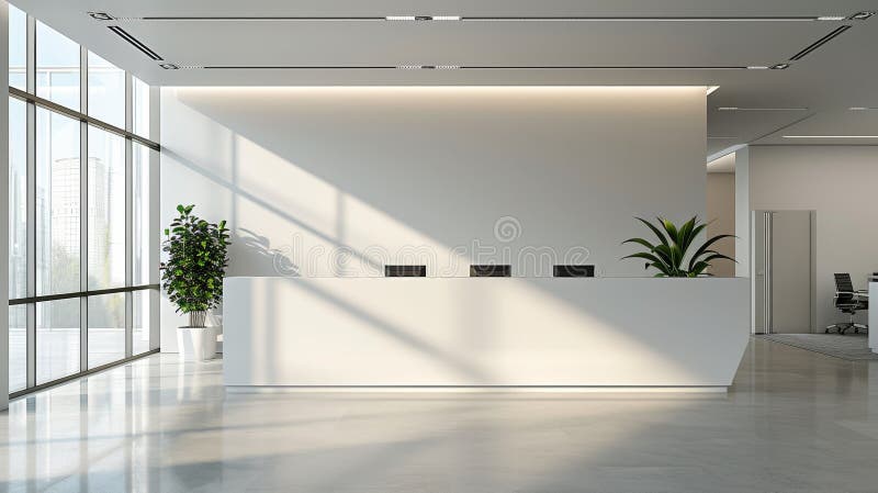 Wide Angle Shot of a Reception Desk in a Corporate Office, Empty Wall ...