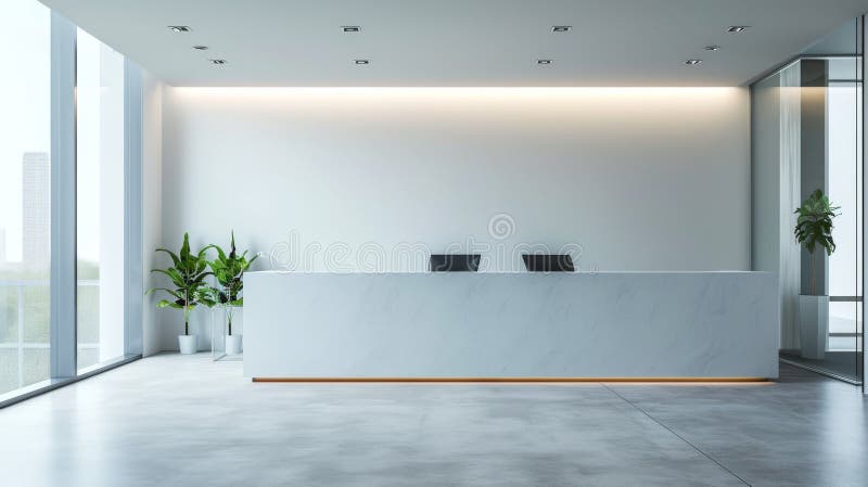 Wide Angle Shot of a Reception Desk in a Corporate Office, Empty Wall ...