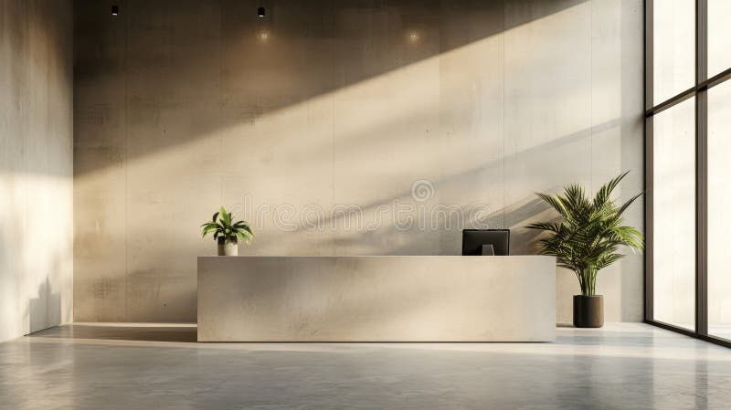 Wide Angle Shot of a Reception Desk in a Corporate Office, Empty Wall ...