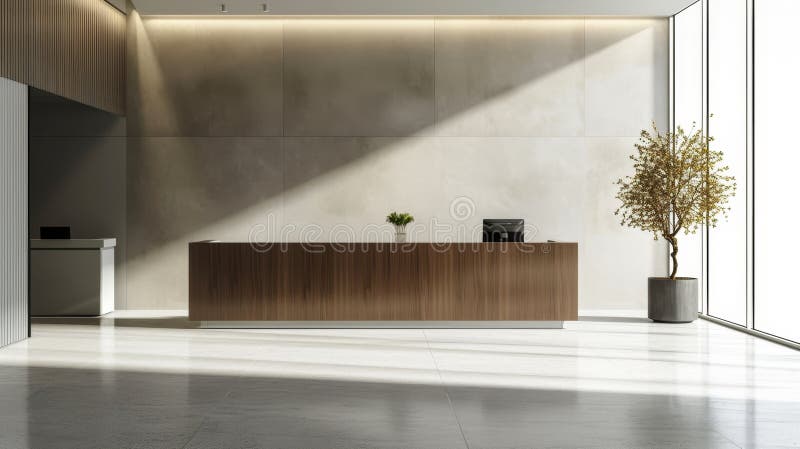 Wide Angle Shot of a Reception Desk in a Corporate Office, Empty Wall ...