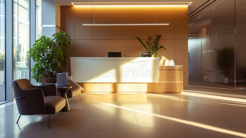 Wide Angle Shot of a Reception Desk in a Corporate Office, Empty Wall ...