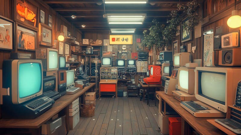 Retro Control Room Vintage Computer Monitors Equipment Stock Photos ...