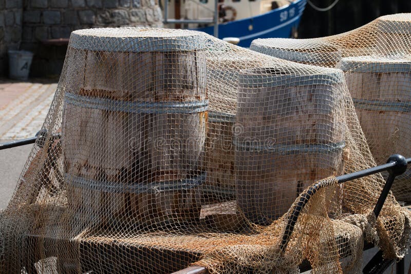 Wide Angle Shot of Several Brown Barrels Covered with a Net Stock Image ...