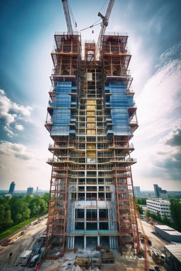 Wide-angle Shot of a Skyscraper Construction in Progress Stock ...