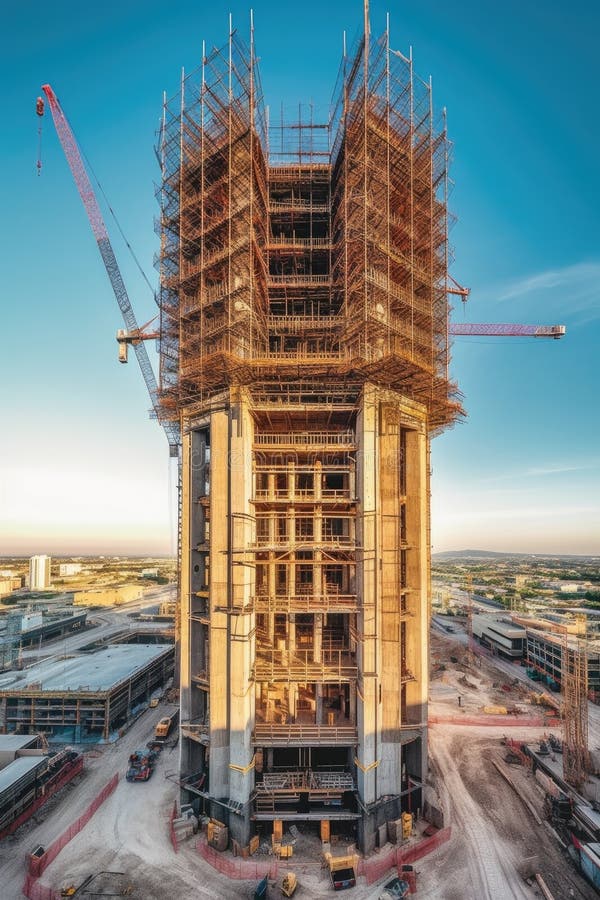 Wide-angle Shot of a Skyscraper Construction in Progress Stock ...