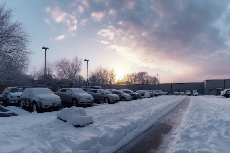 Wide Angle Shot of a Snow-filled Parking Lot Stock Illustration ...