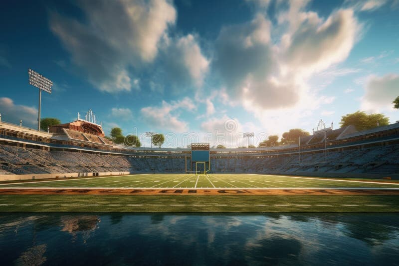 Wide-angle Shot of a Sports Field with Stadium Backdrop Stock ...