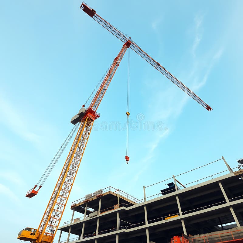A Wide Angle Shot of a Tower Crane in Action at a Building Site Lifting ...