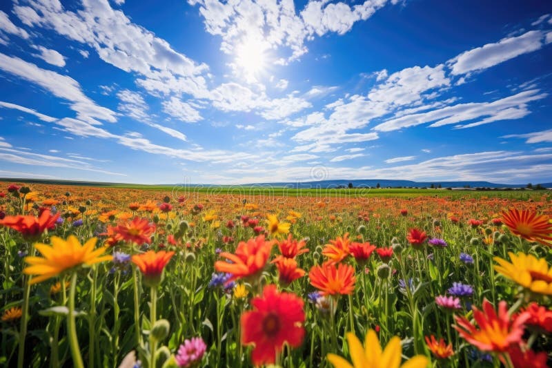 Wide-angle Shot of a Vibrant, Blooming Flower Field Stock Photo - Image ...