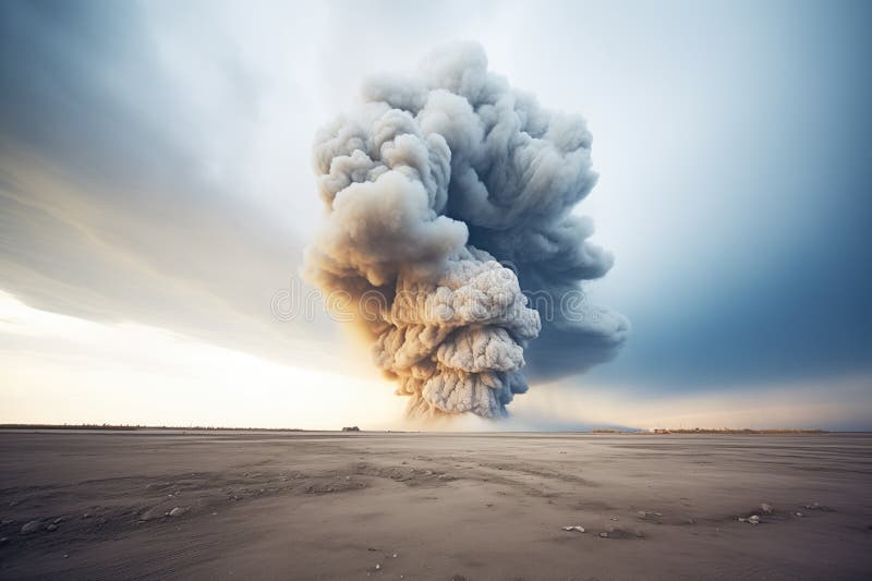 Wide-angle Shot of a Volcanic Eruption with Shockwaves in the Ash Cloud ...