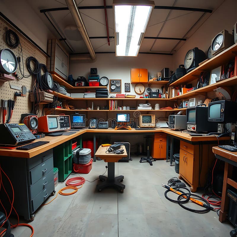 A Wide Angle Shot of a Well Organized Workshop with Various Testing ...