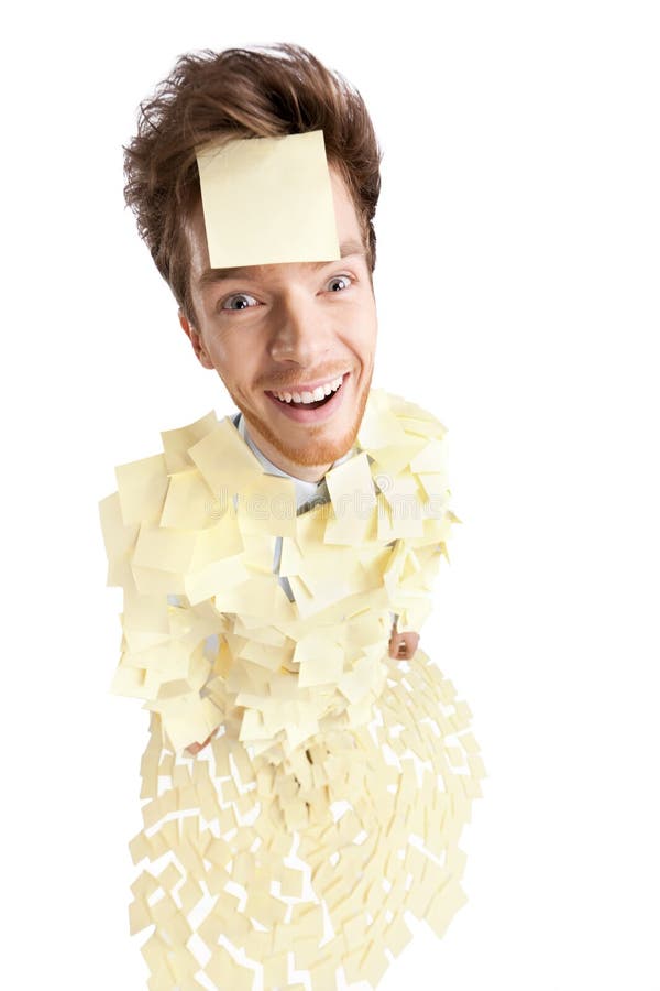 Wide Angle Shot of Young Man with a Sticky Notes Stock Image - Image of ...