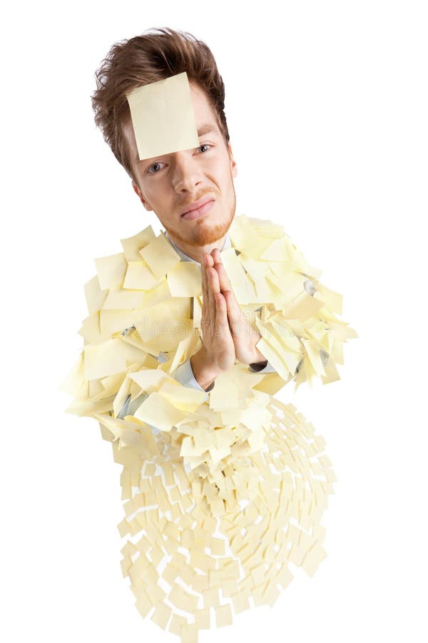 Wide Angle Shot of Young Man with a Sticky Notes Stock Photo - Image of ...