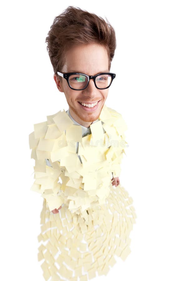 Wide Angle View of Young Man with a Sticky Notes Stock Image - Image of ...
