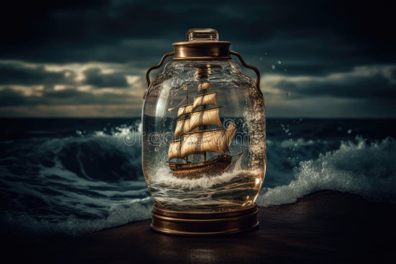 This Wide-angle Split Photography of a Ship Inside of a Bottle on the ...