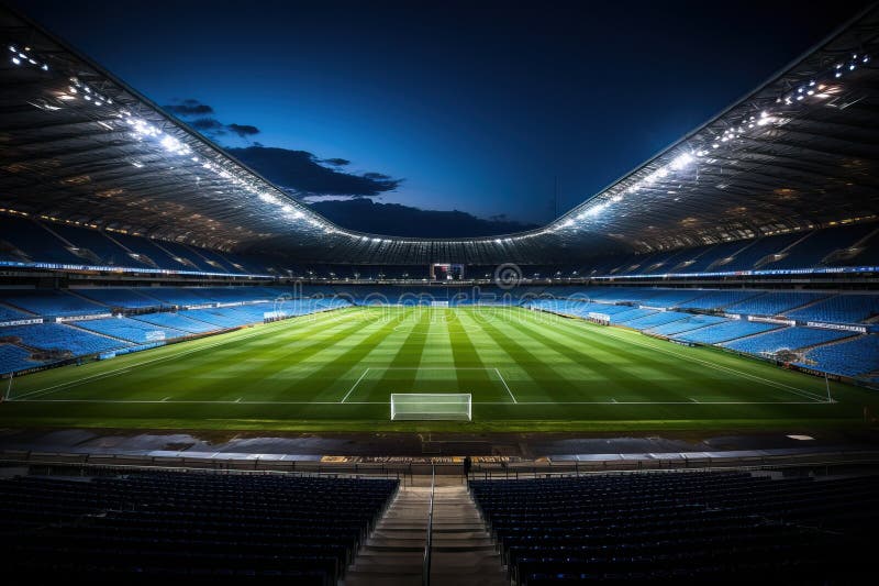 Wide Angle Top View of a Night and Illuminated Football Arena. Stock ...