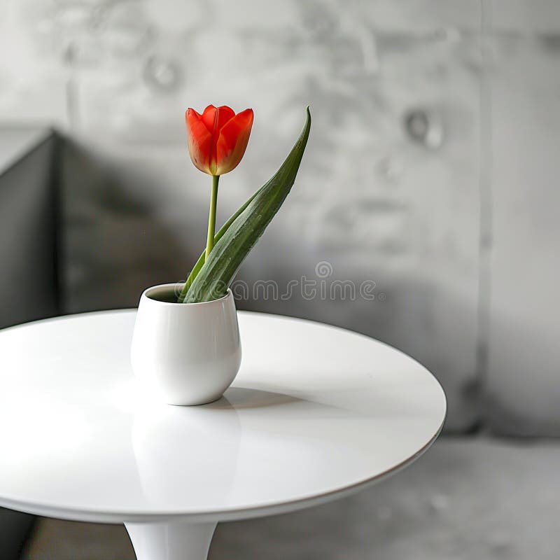 Wide Angle of a Tulip on a White Table Stock Illustration ...