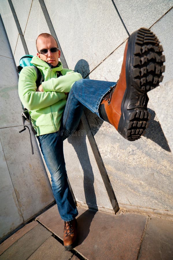 Wide Angle Portrait of Man from Above Stock Photo - Image of pockets ...