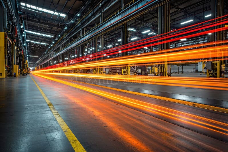 Wide Angle View of Automated Assembly Line with Dynamic Motion and ...