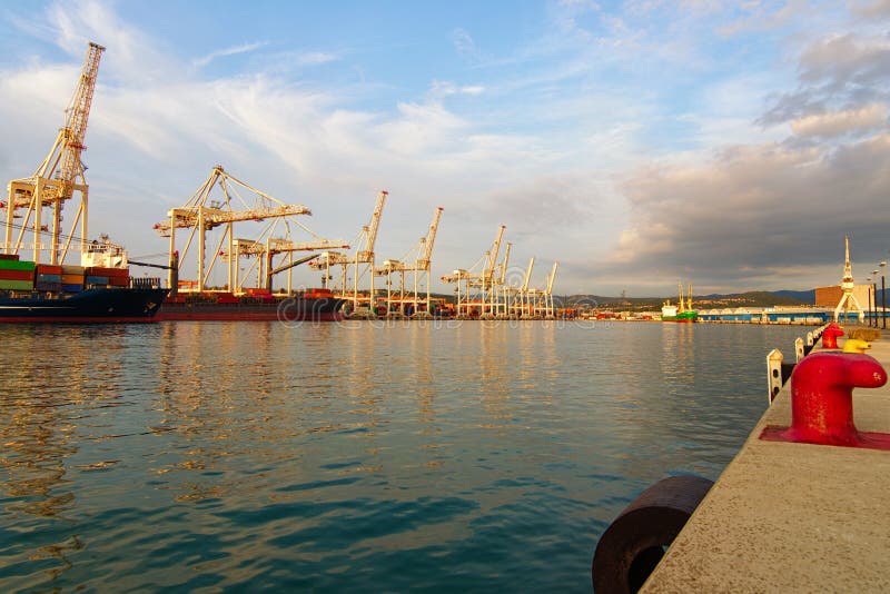 Wide Angle View of Big Harbor with Cranes. Container Ship Loading by ...