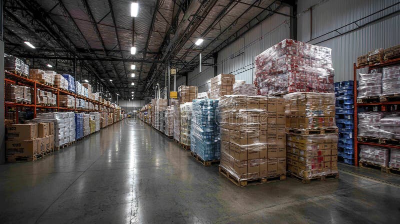 Wide-angle View of Bulk Product Distribution Center Operations in an ...