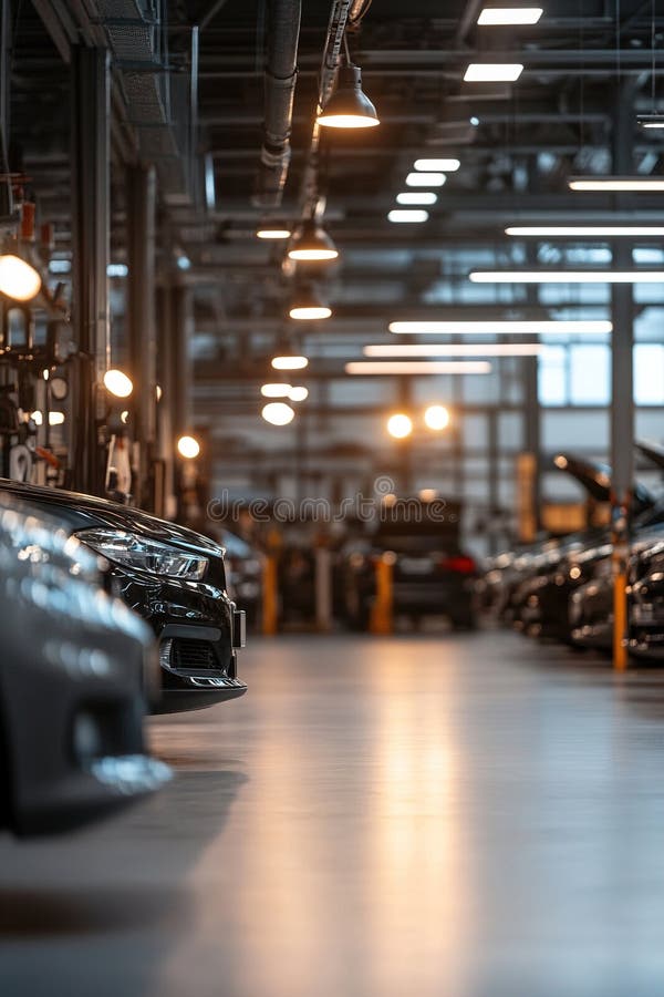 A Wide-angle View Captures a Professional Garage Bustling with Activity ...
