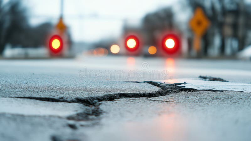 Wide-angle View Capturing a Major Intersection, Featuring Deep Asphalt ...