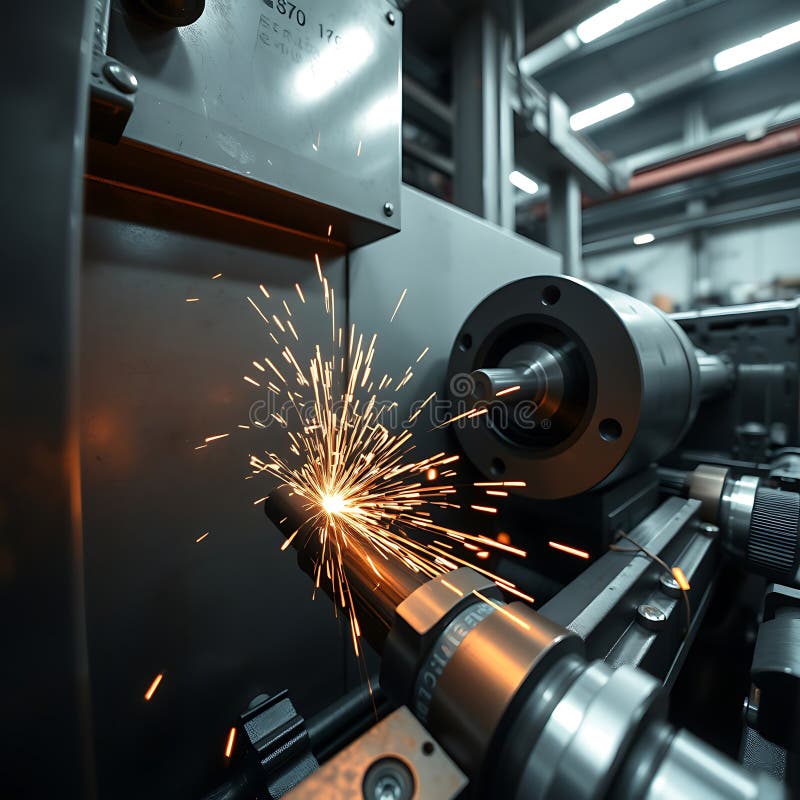 Wide Angle View of a CNC Lathe Machine with a Set of Lathe Tools in ...