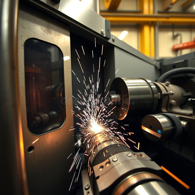 Wide Angle View of a CNC Lathe Machine with a Set of Lathe Tools in ...