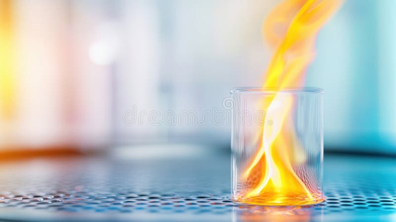 Wide Angle View of a Combustion Reaction in a Laboratory with Flames ...