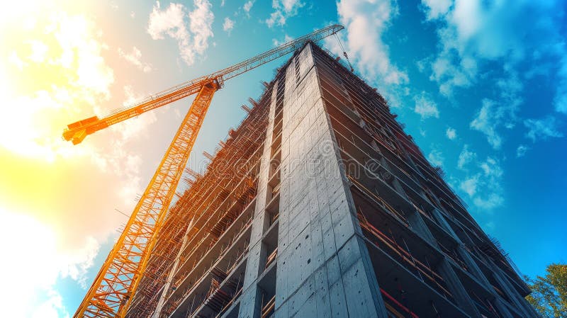 Wide-angle View of a Concrete Building Nearing Completion Under a ...