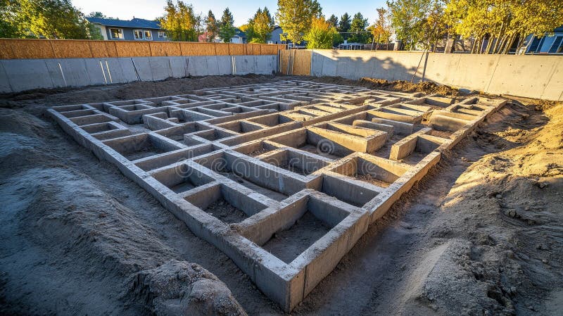 Wide Angle View of Concrete Footings for Basement Construction Shaped ...