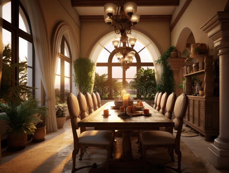 Wide Angle View of a 3D Model Dining Room for Dining Room Mediterranean ...