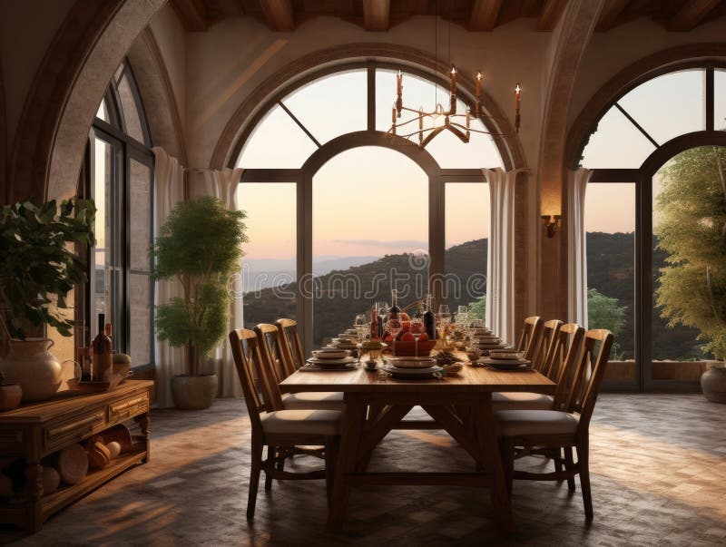 Wide Angle View of a 3D Model Dining Room for Dining Room Mediterranean ...