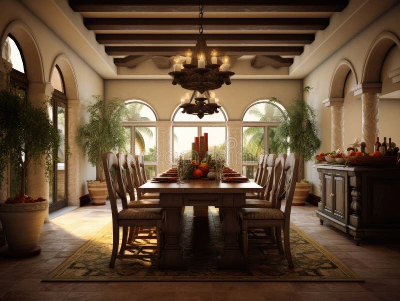 Wide Angle View of a 3D Model Dining Room for Dining Room Mediterranean ...